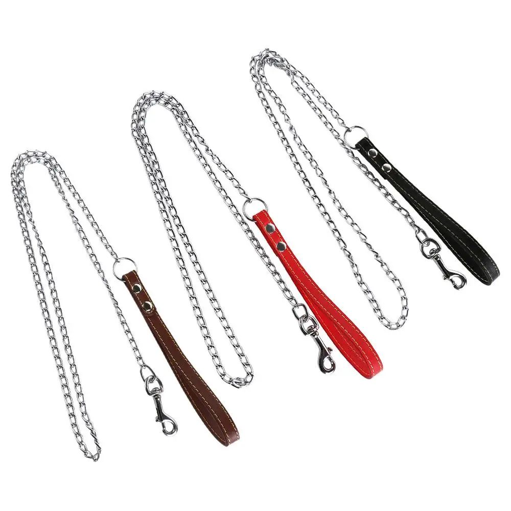 Heavy Duty Metal Chain Dog Leash with Leather Handle - Chew- | Inspire ...