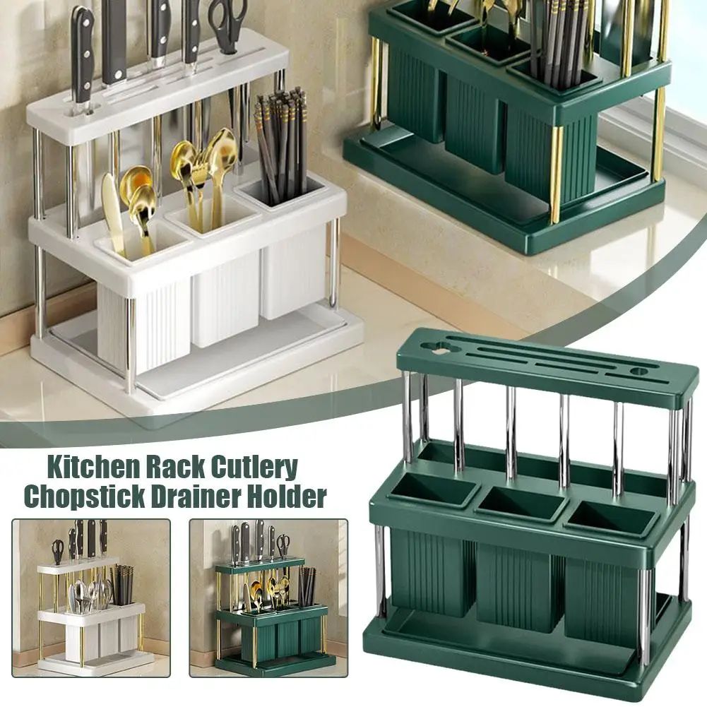 Cutlery Organizer Desktop Utensil Holder with Drainage Large | Inspire ...