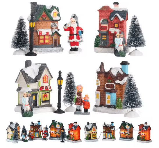 LED Resin Christmas Village Ornament Set Lighted Holiday Hou | Inspire ...