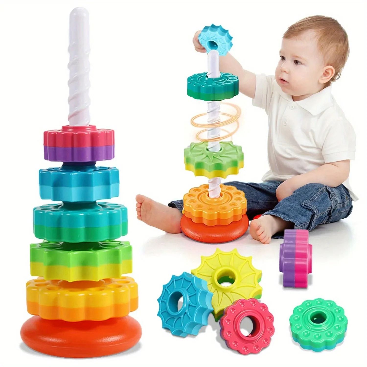Rotating Rainbow Stack Tower Educational Puzzle Toy for Todd | Inspire ...