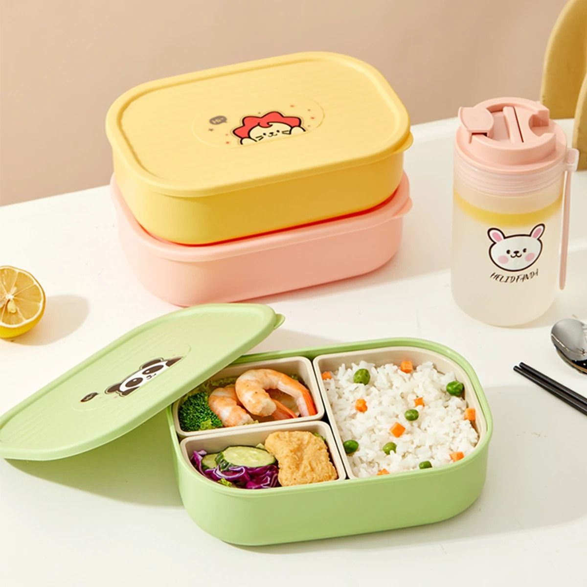 Divided Lunch Box 3 Compartment Portable Microwave Safe Food | Inspire ...