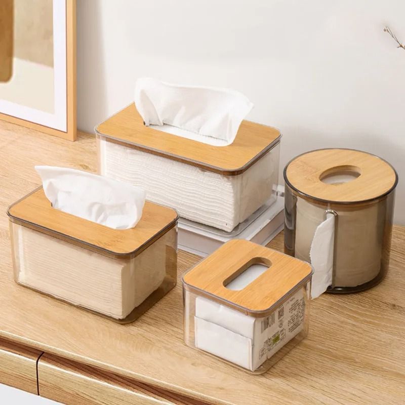 Transparent Tissue Box Holder with Wooden Lid Modern Napkin | Inspire ...