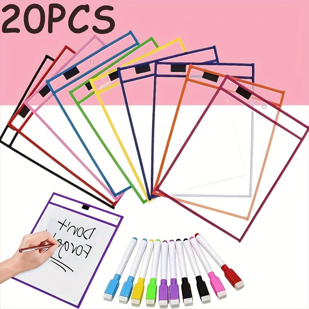 Extra Large Reusable Dry Erase Pockets Set Classroom Workshe | Inspire ...