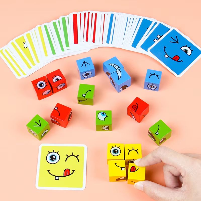 wooden face changing blocks Montessori expression puzzle Gam | Inspire ...