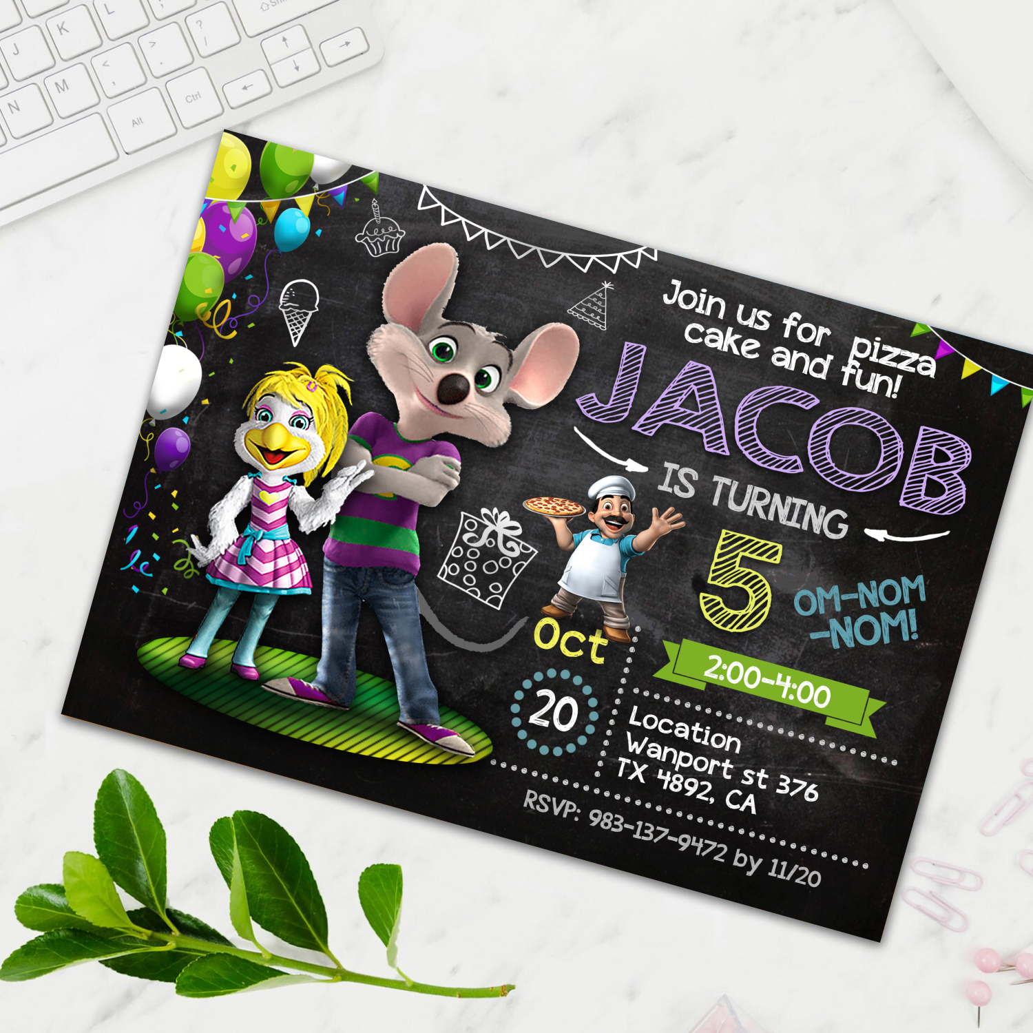 2nd Birthday Invitation Chuck E Cheese