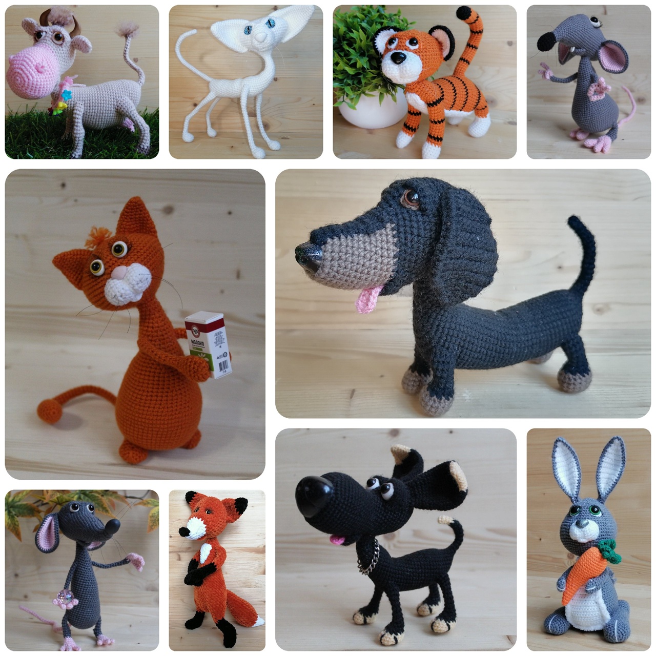 Crochet pattern animals 10 in 1 - dog, cat, rat, cow, fox, b | Inspire ...