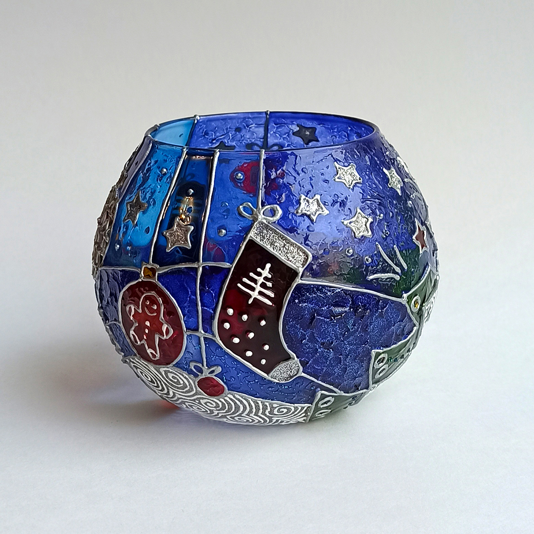 Colorful Hand-painted Christmas Candle Holder with Glitter | Inspire Uplift