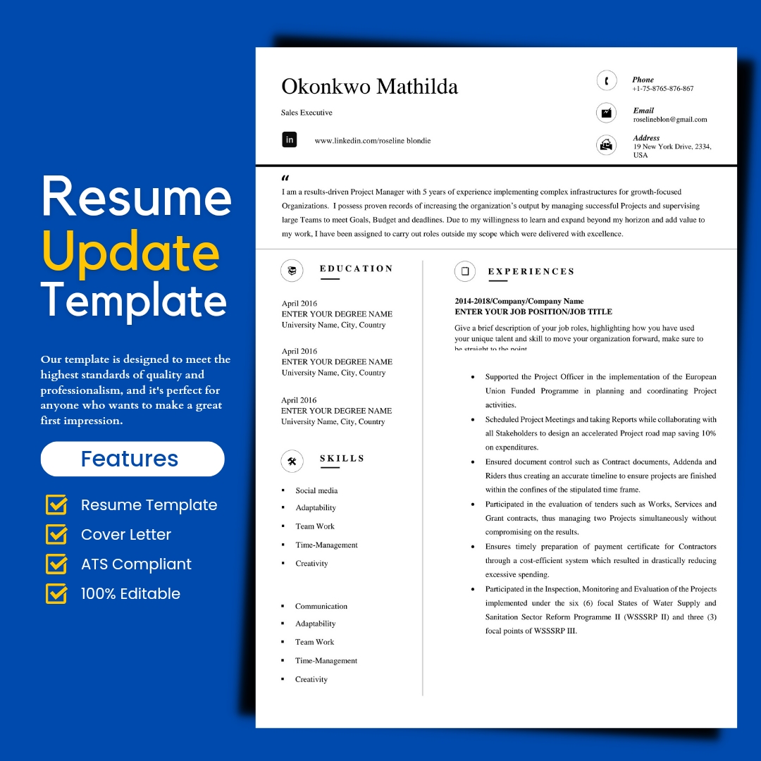 High quality professional resume template, cv template edita - Inspire ...