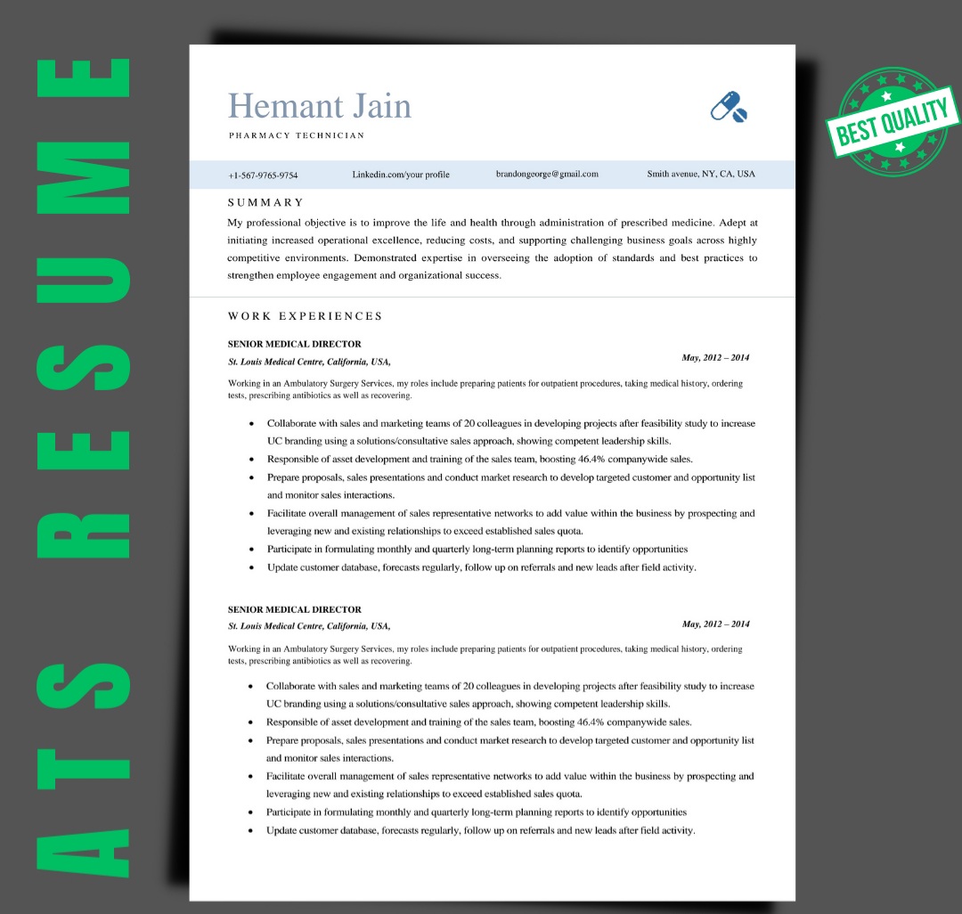ATS Modern professional resume template with matching cover | Inspire ...