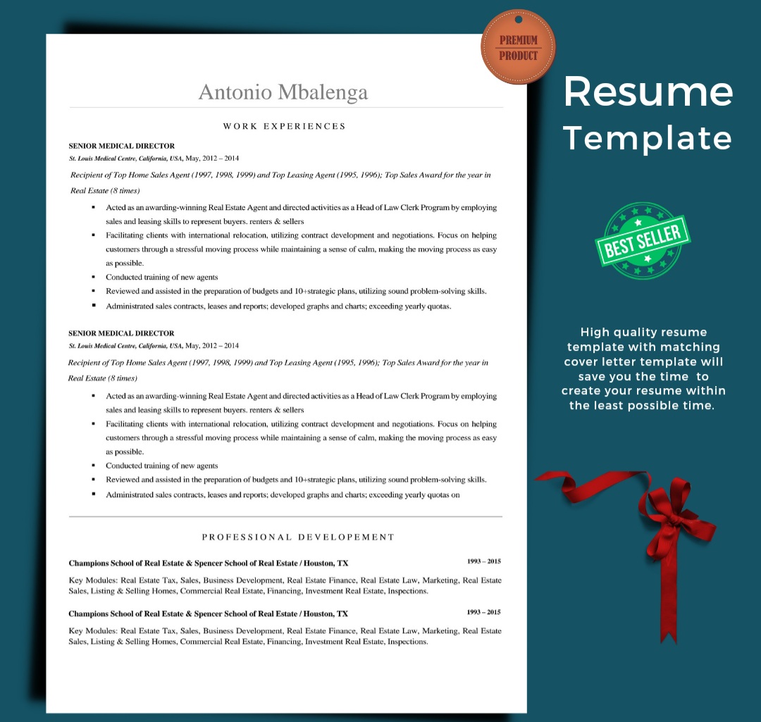 Premium resume and matching cover letter template, word resu - Inspire ...