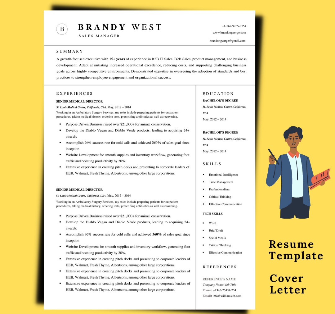 Minimalist 1page resume template with matching Cover letter, | Inspire ...