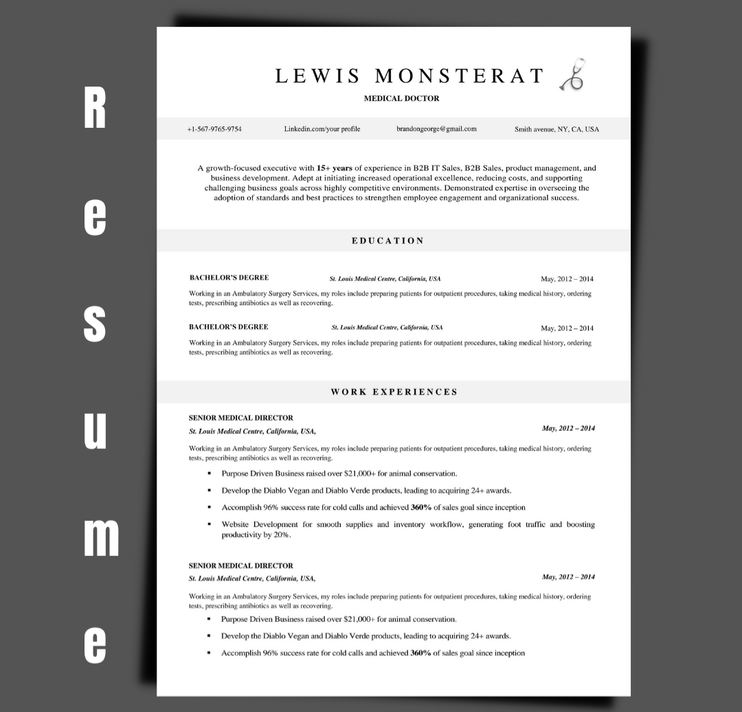 Best resume template for Medical professionals, resume templ | Inspire ...