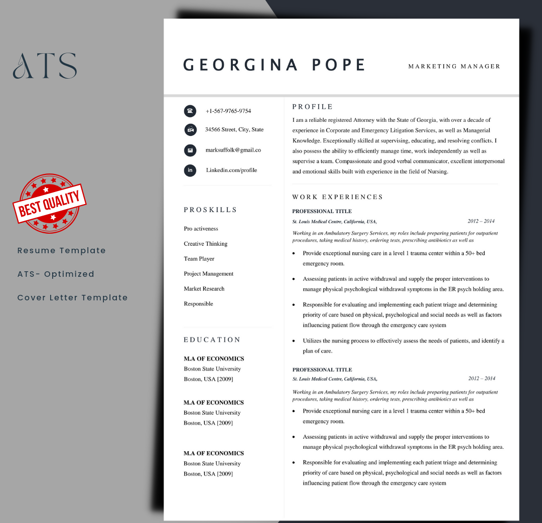Professional ATS resume CV template with Cover letter templa | Inspire ...