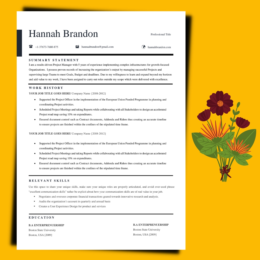 A single page pro resume template word file, cover letter te | Inspire ...