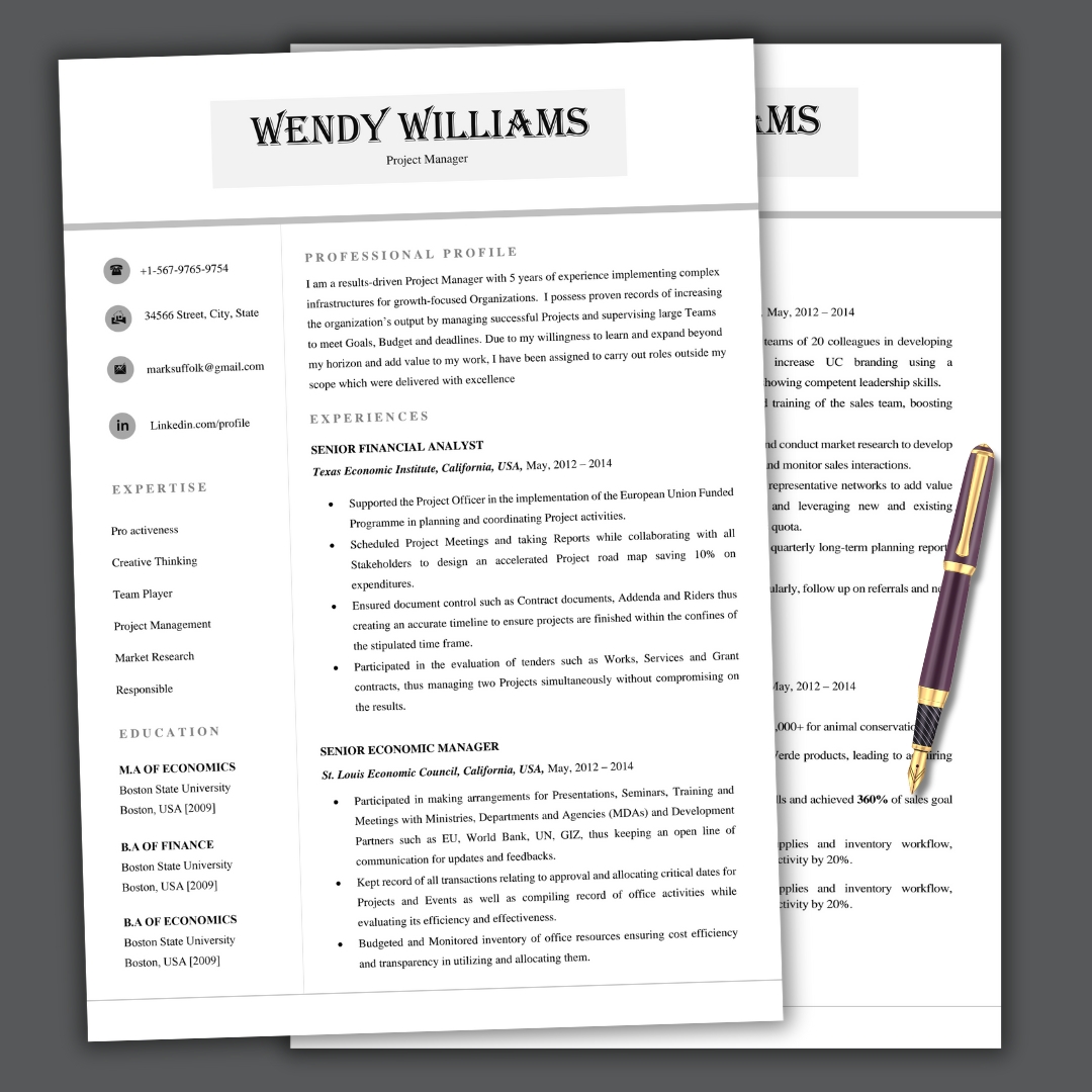 Project Manager resume template, ATS Compliant Resume for pr | Inspire ...