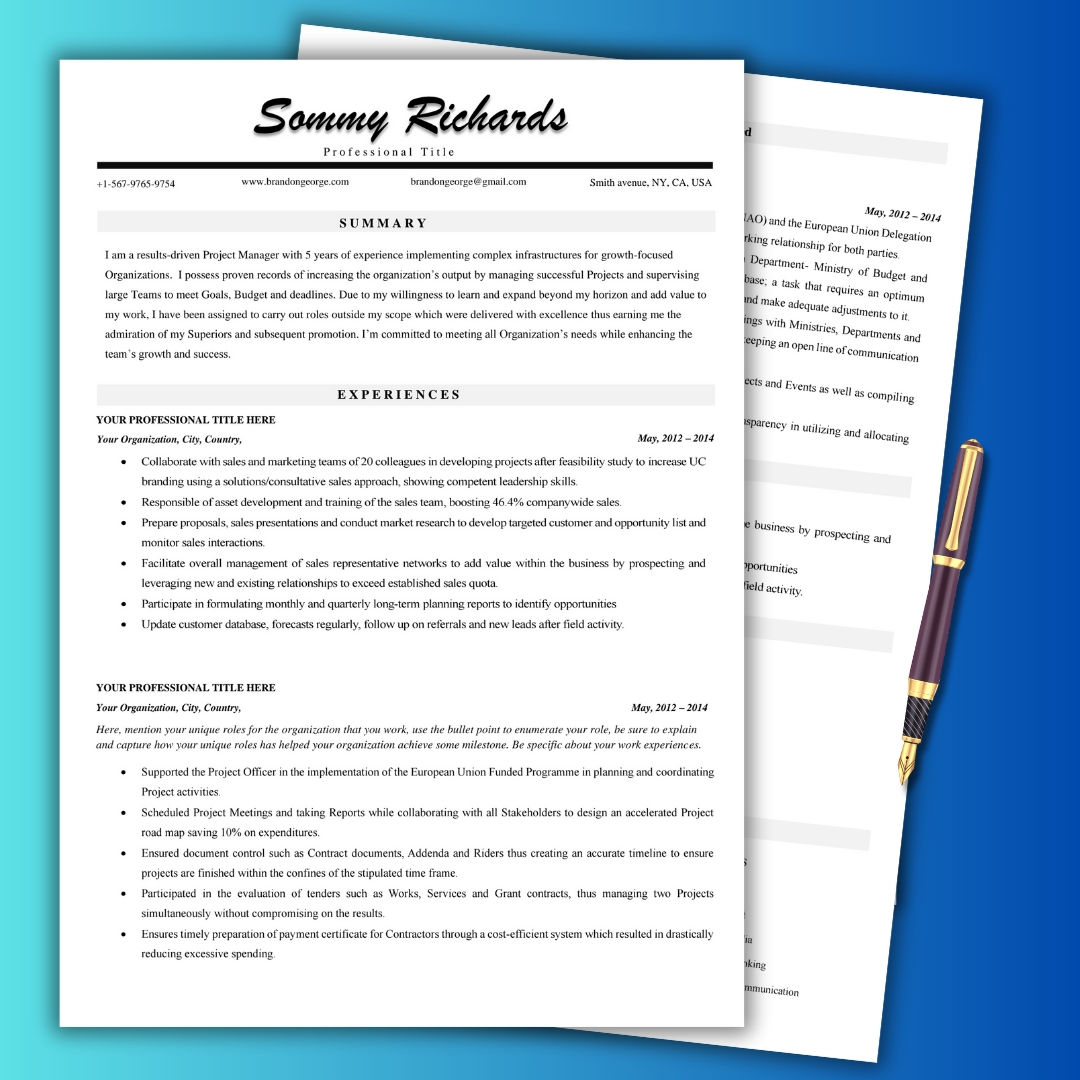 Professional Resume Template for project manager, Structured | Inspire ...