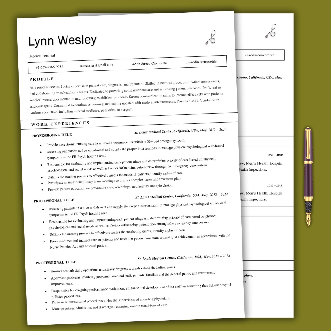 US Resident Doctor resume template, Comprehensive resume tem | Inspire ...