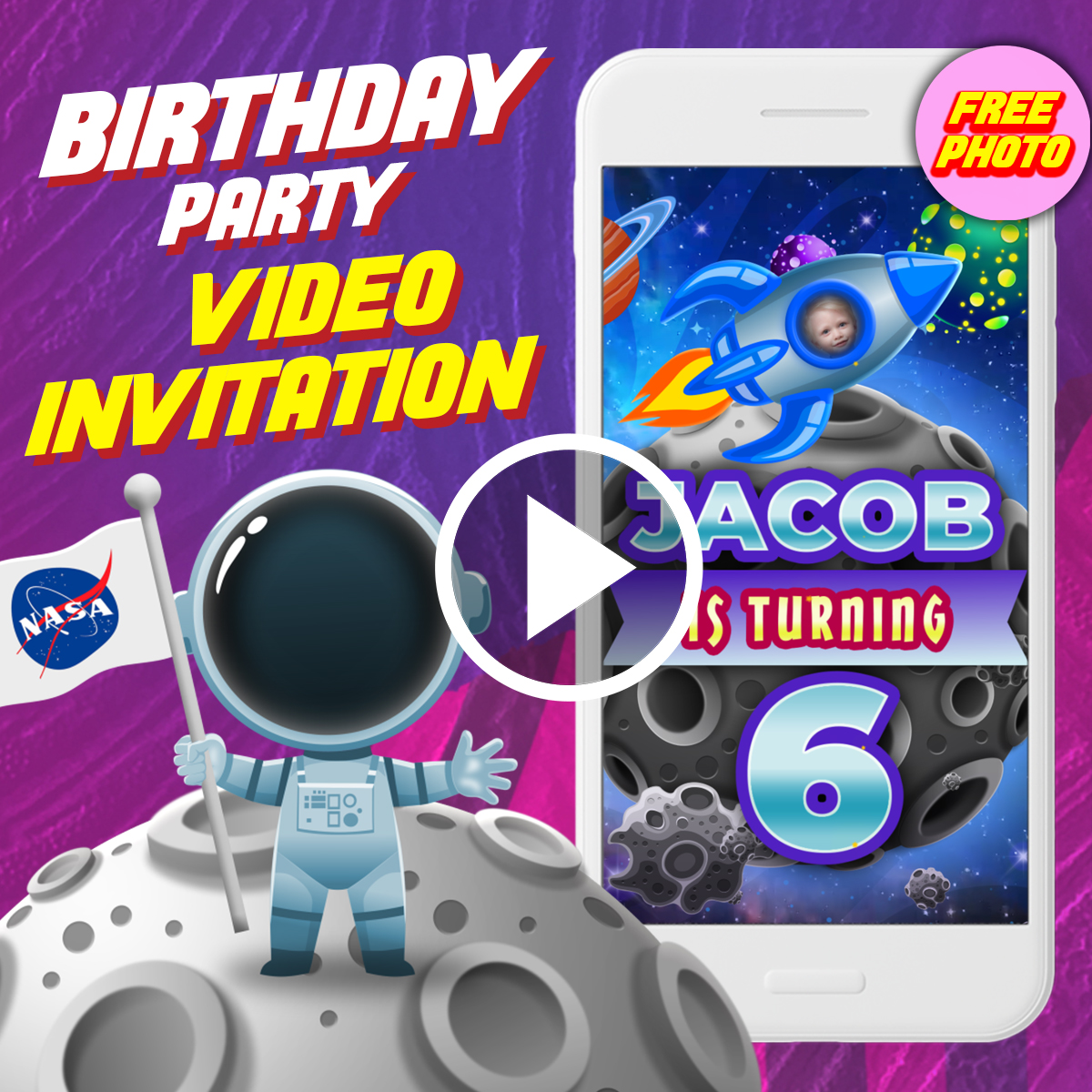 Astronaut Birthday Party Video Invitation, Space Animated In - Inspire ...