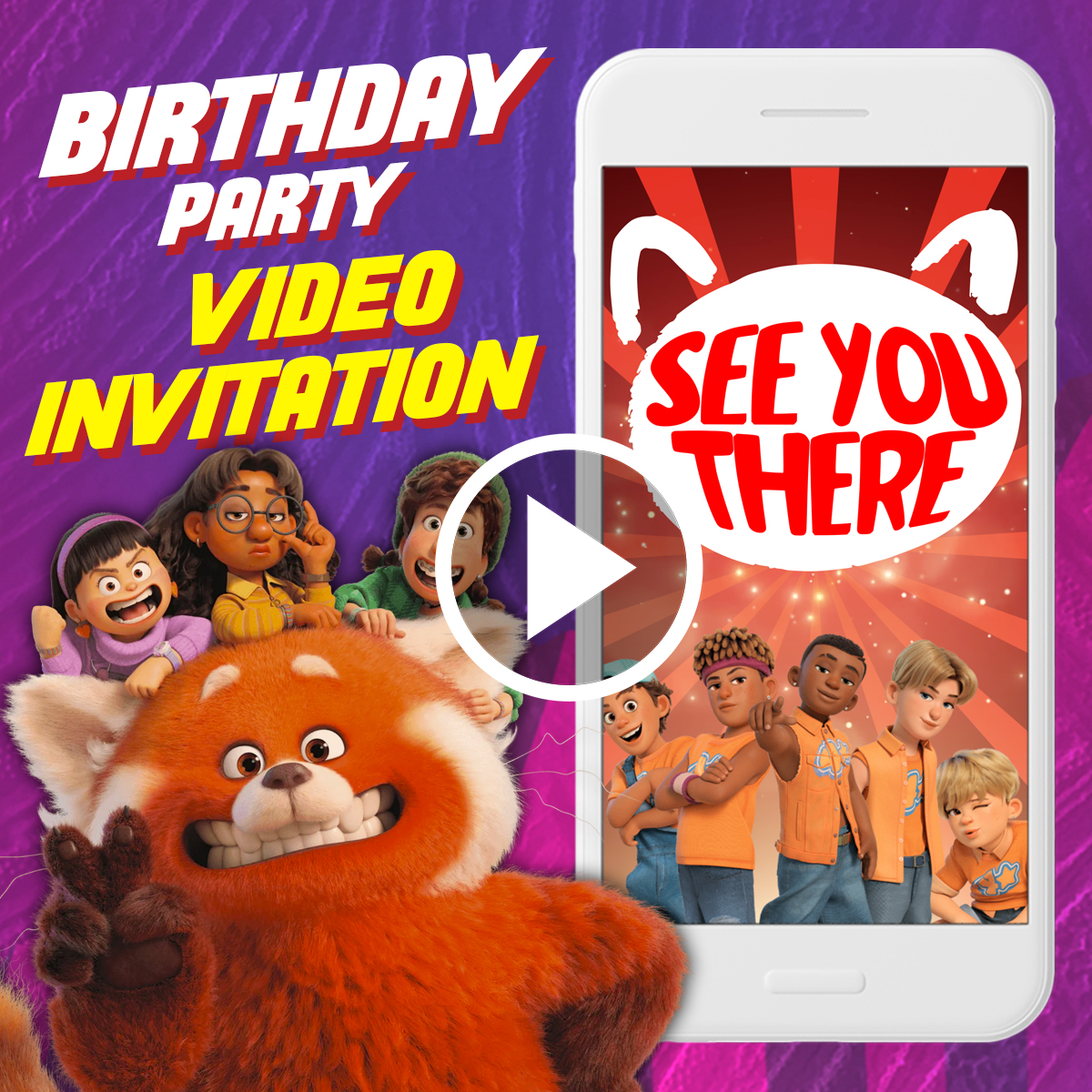 Turning Red Birthday Party Video Invitation, Red Panda Anima | Inspire ...