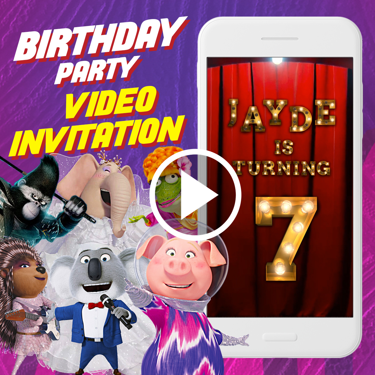 Sing Birthday Party Video Invitation, Sing Movie Animated In | Inspire ...