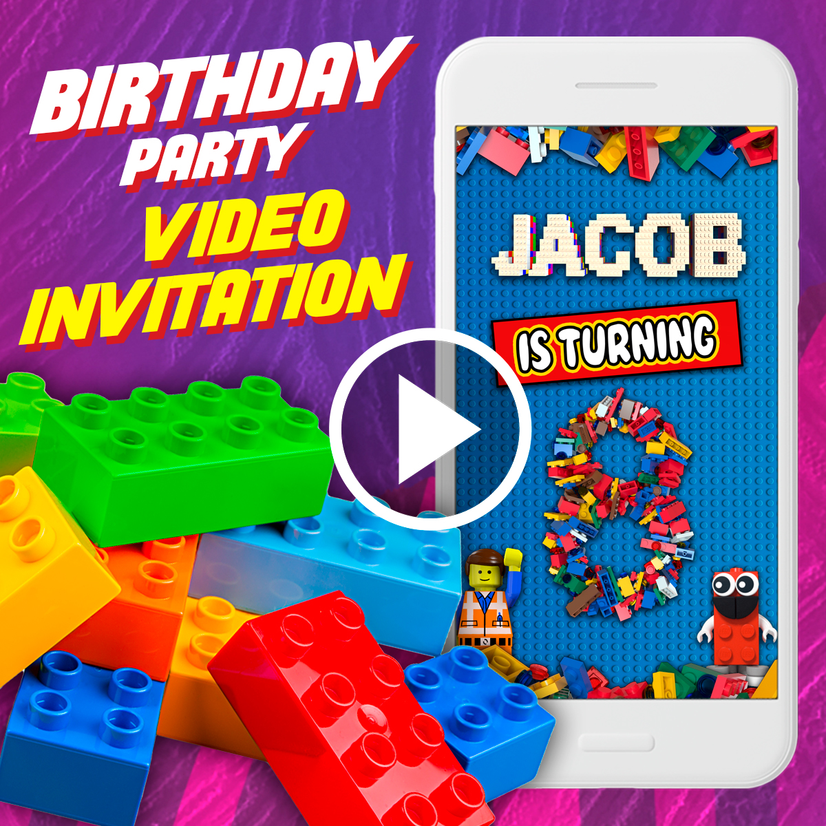 Brick Lego Birthday Party Video Invitation, Building Blocks | Inspire ...