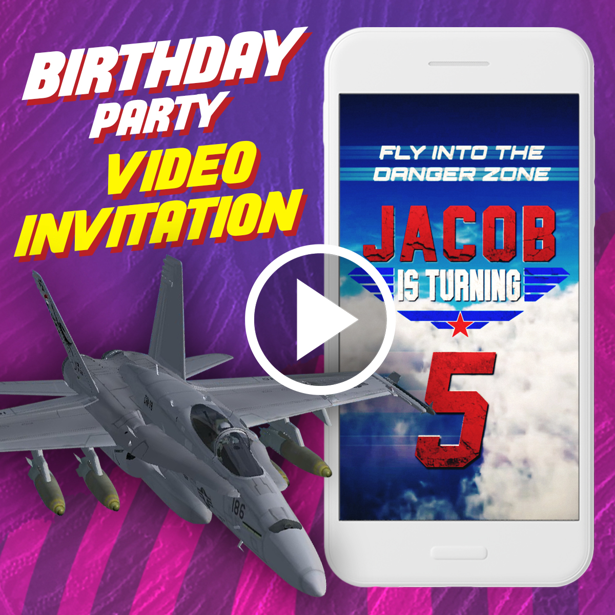 Top gun Birthday Party Video Invitation, fighter jets Animat - Inspire ...