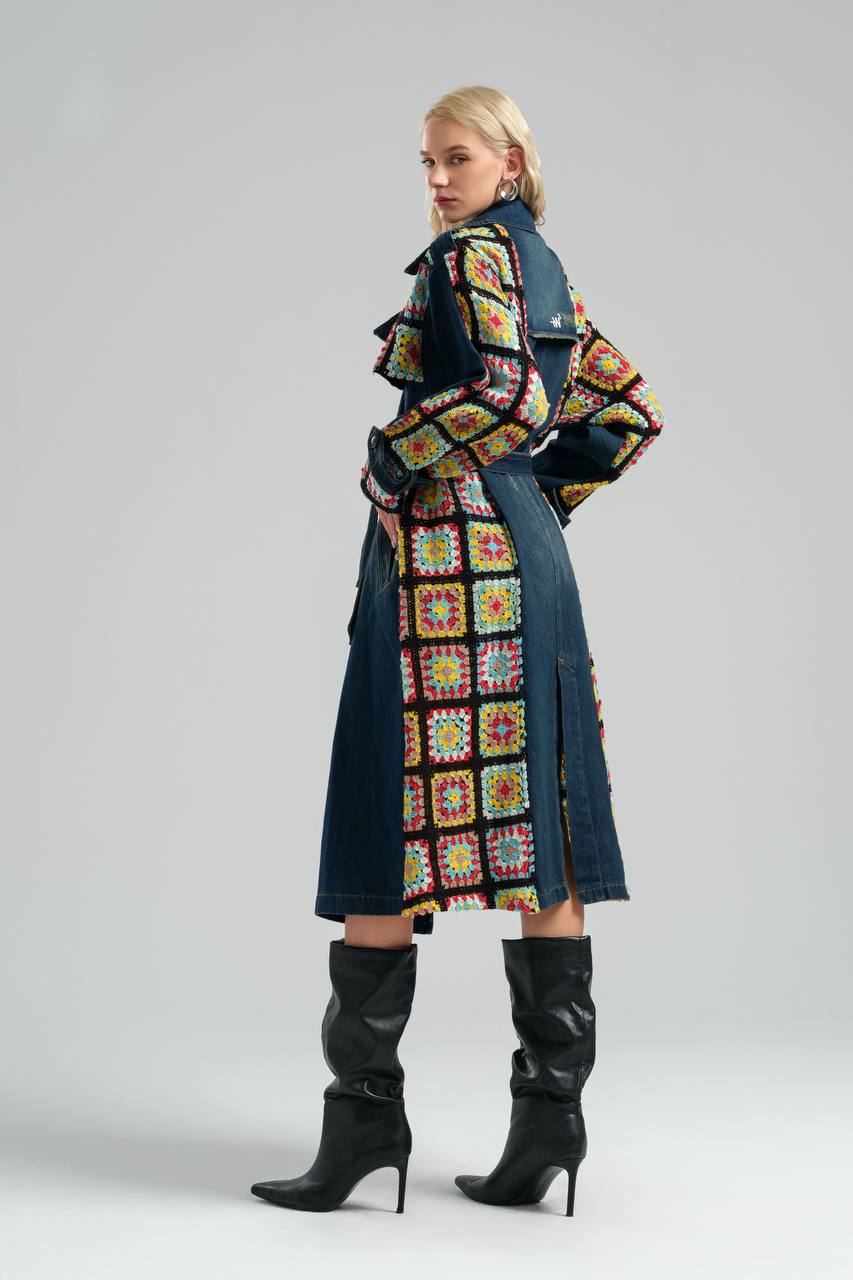 Womens Denim Trenchcoat with Crochet Details- Overcoat with | Inspire ...
