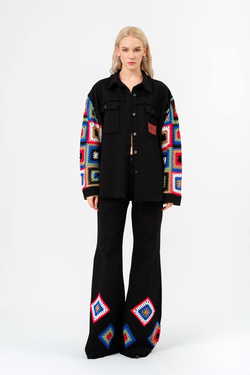 Upcycled denim jacket with crochet sleeves - Boho denim jack | Inspire ...