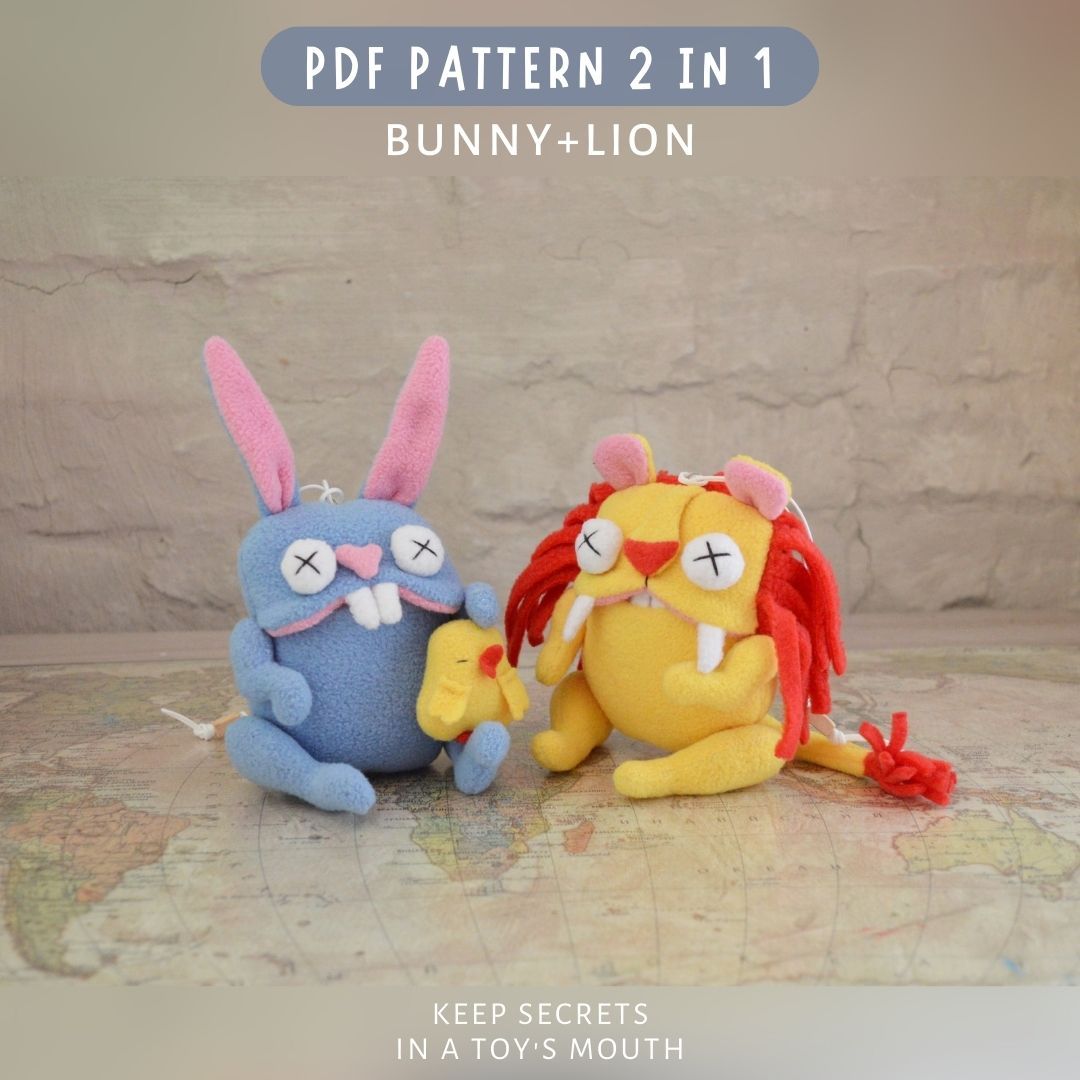Bunny and Lion - Set of 2 PDFs: Cute Toys Sewing Patterns an | Inspire ...