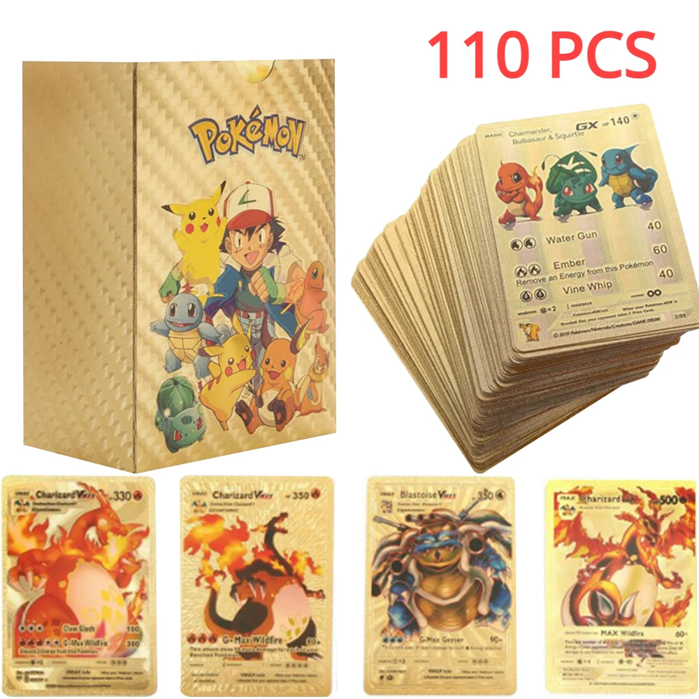110pcs Pokemon English Gold Card Box Pikachu Mewtwo Charizar | Inspire ...