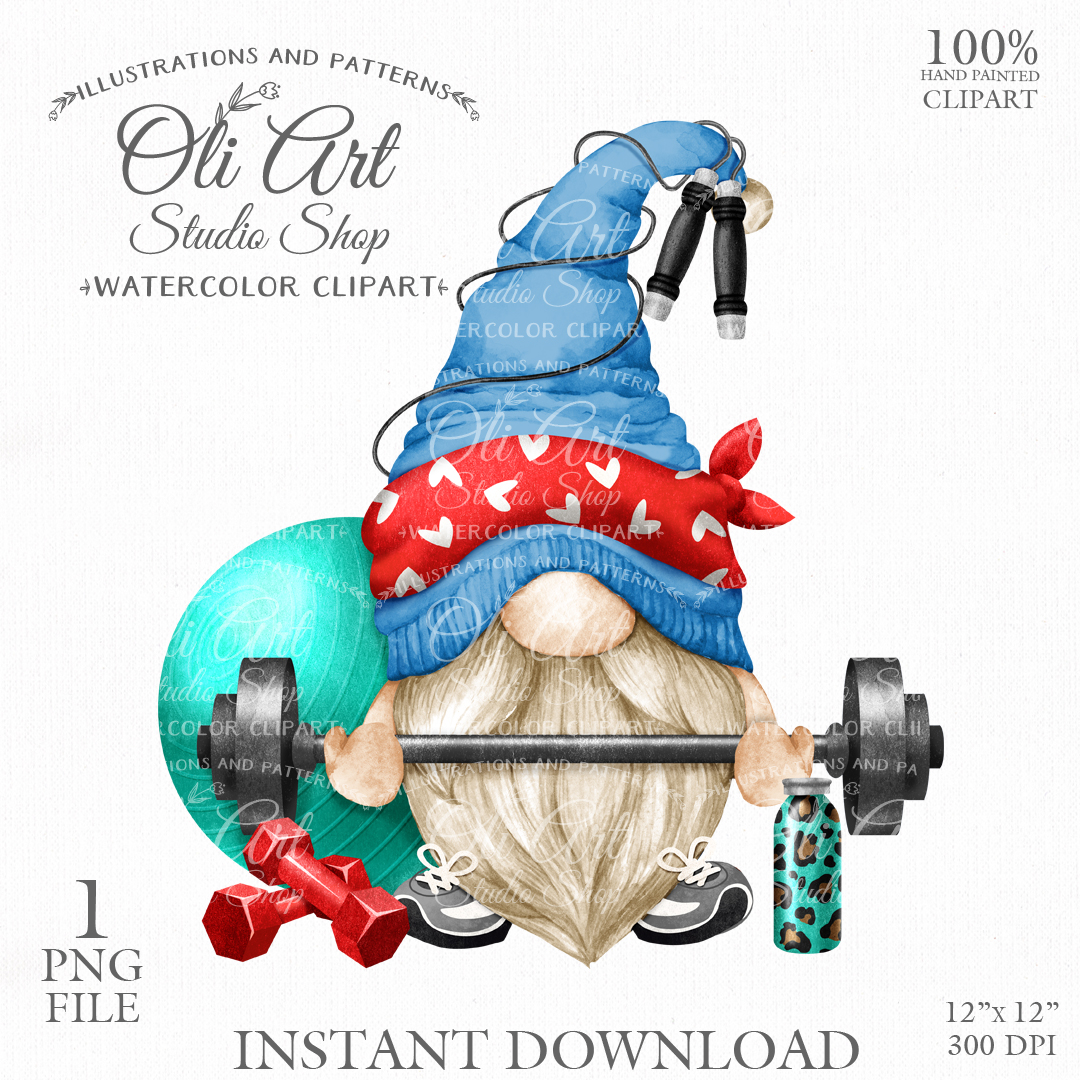 Gnome in the Gym Clip Art, Sport Png, Gnome Images. Gnomes G | Inspire ...