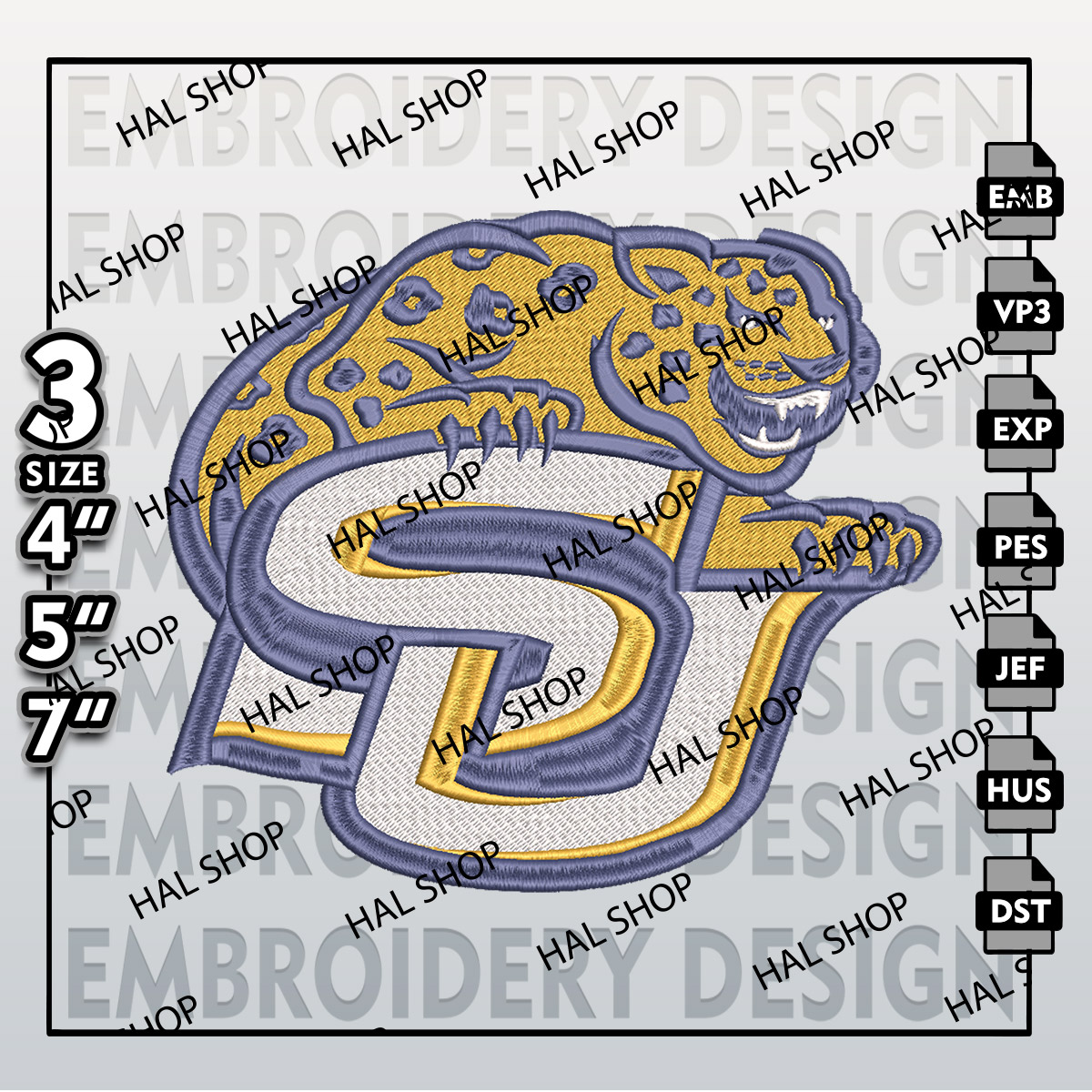 NCAA Southern Jaguars Embroidery Designs, NCAA Logo Embroide | Inspire ...