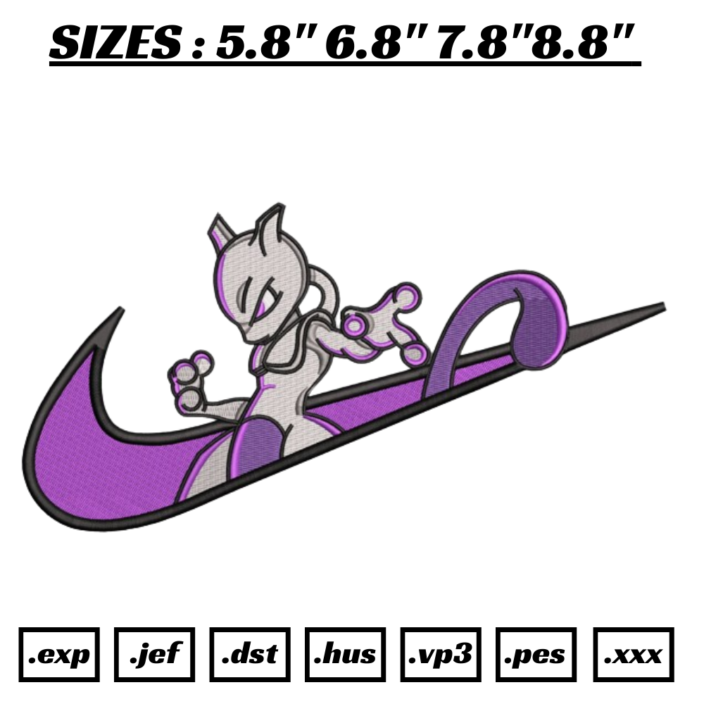Nike Mewtwo Embroidery Design File, Pokemon Anime Embroidery | Inspire ...