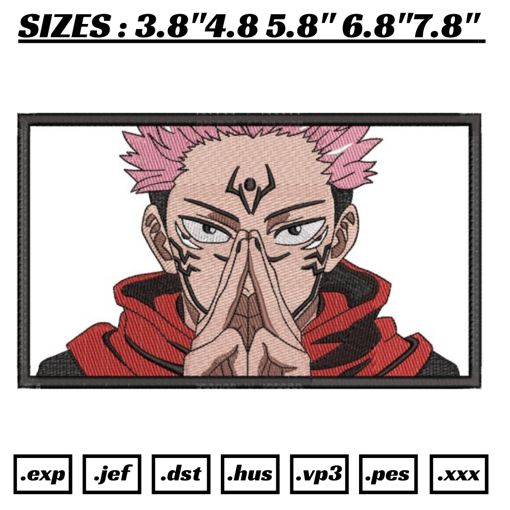 Sukuna Embroidery Design File, Jujutsu Kaisen Anime Embroide | Inspire ...