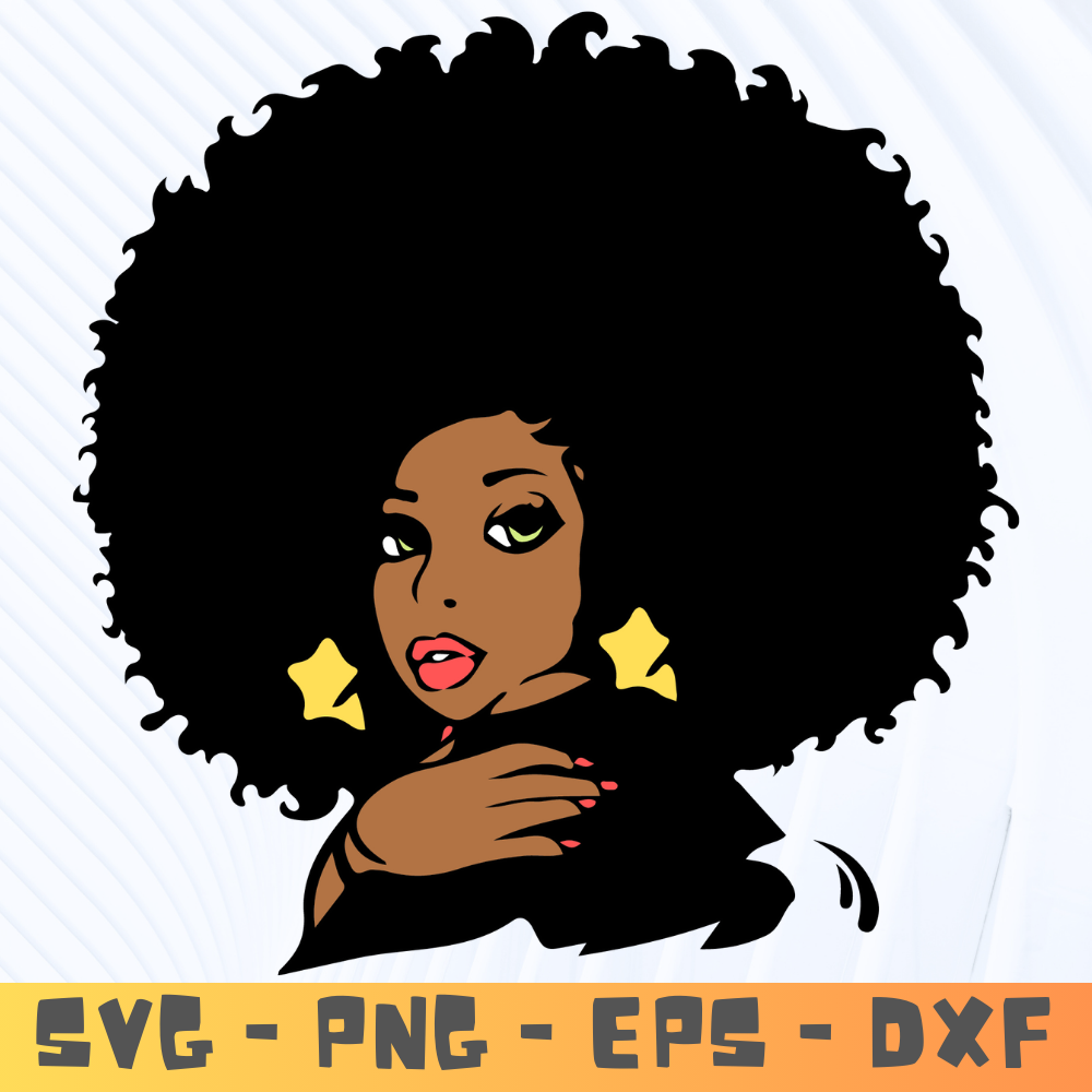 afro girl with curly hair and star shape earrings, black wom | Inspire ...