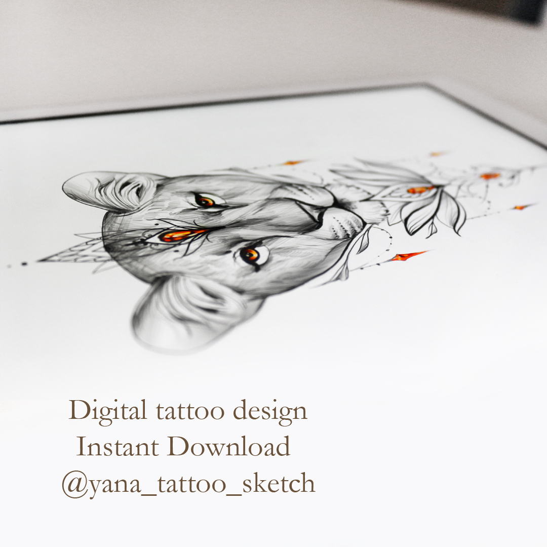 Lioness Tattoo Designs Lioness Tattoo Sketch With Flowers Or | Inspire ...