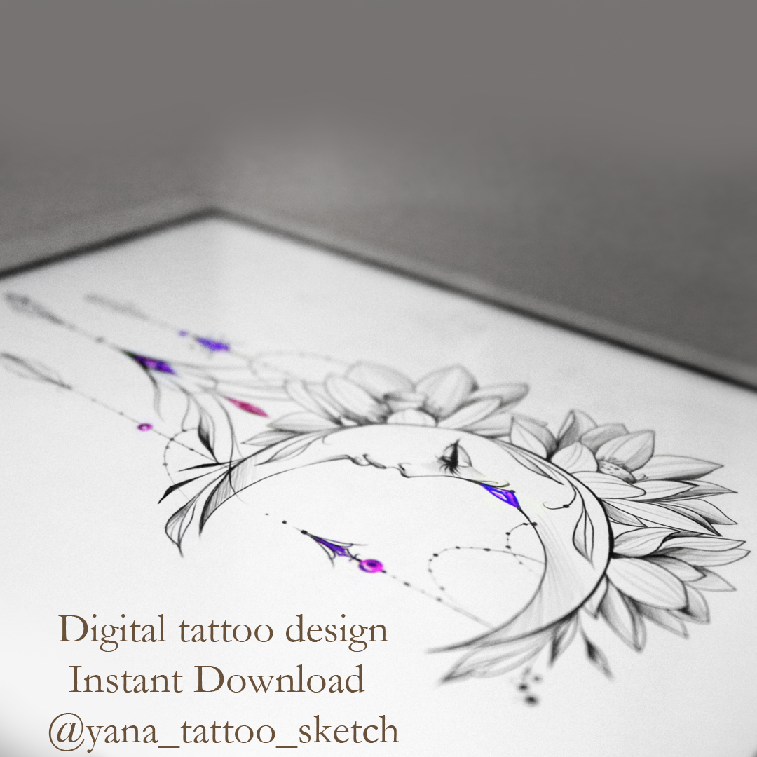 Moon Tattoo Designs Crescent Moon Face Tattoo Ideas Sketch, - Inspire ...