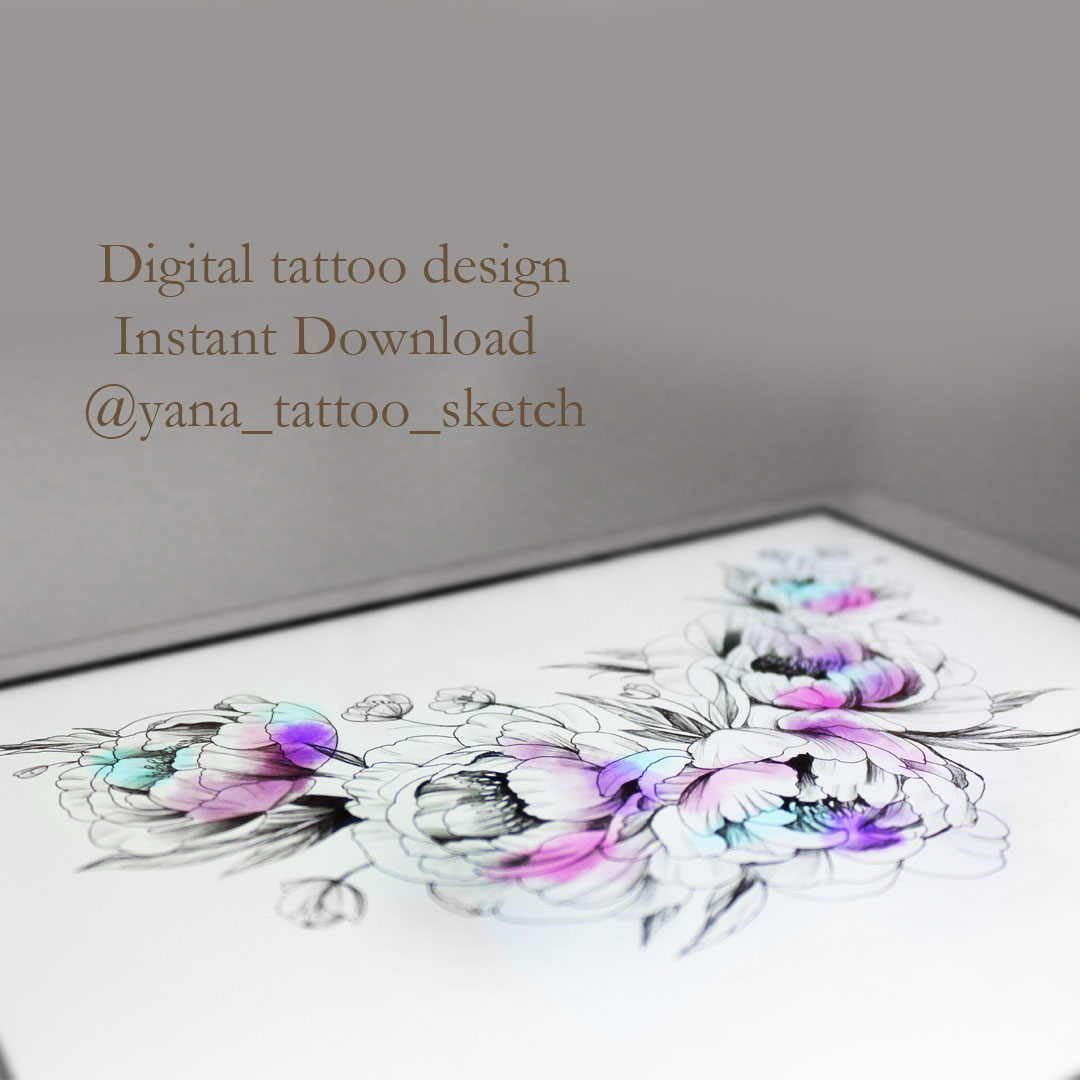 Peonies Tattoo Design Fine Line Peony Flower Tattoo Drawing - Inspire ...