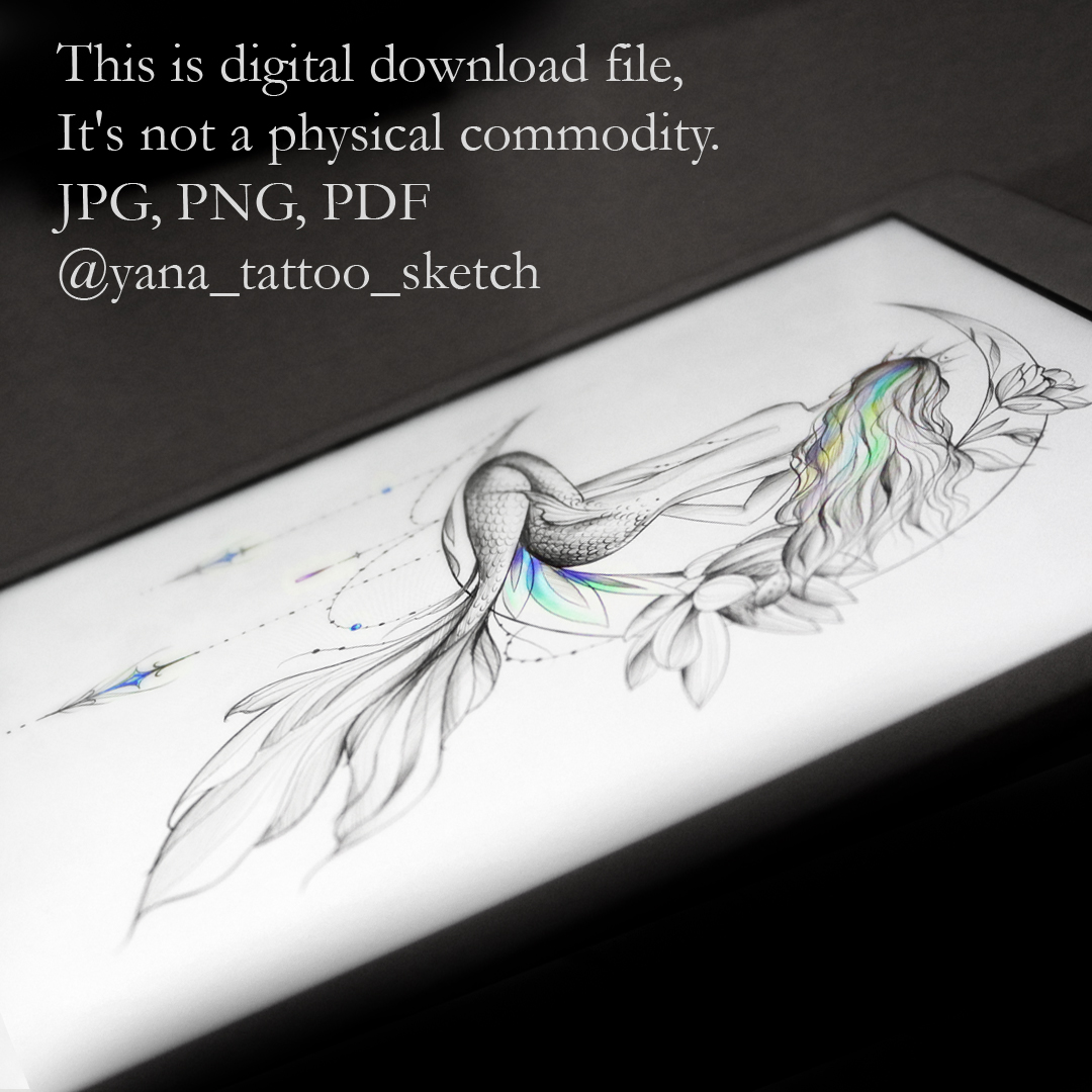 Mermaid Tattoo Design Fine Line Mermaid And Moon Tattoo Draw - Inspire ...