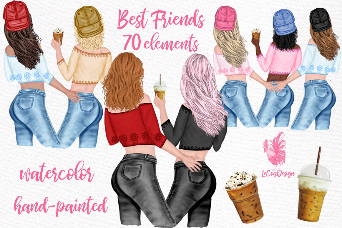 Best Friends Hand Painted Clipart Png, Bff Clipart, Soul Sis | Inspire ...