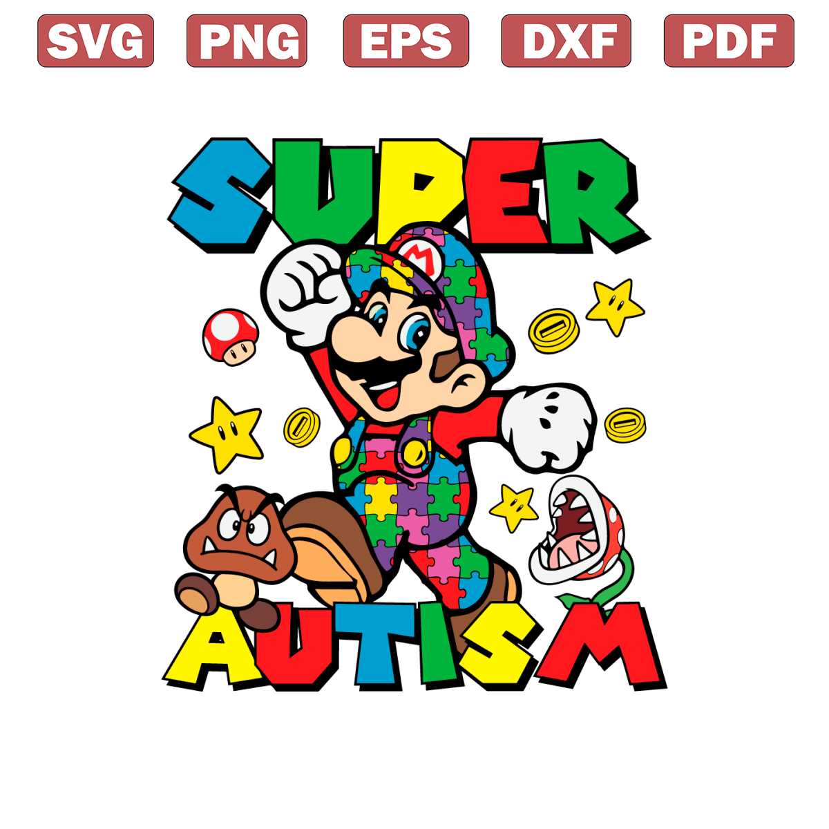 Super Autism Mario Puzzle Pieces SVG | Inspire Uplift
