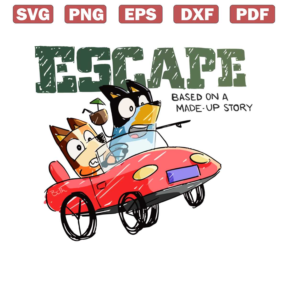 Vintage Bluey Escape Based On A Made Up Story PNG | Inspire Uplift