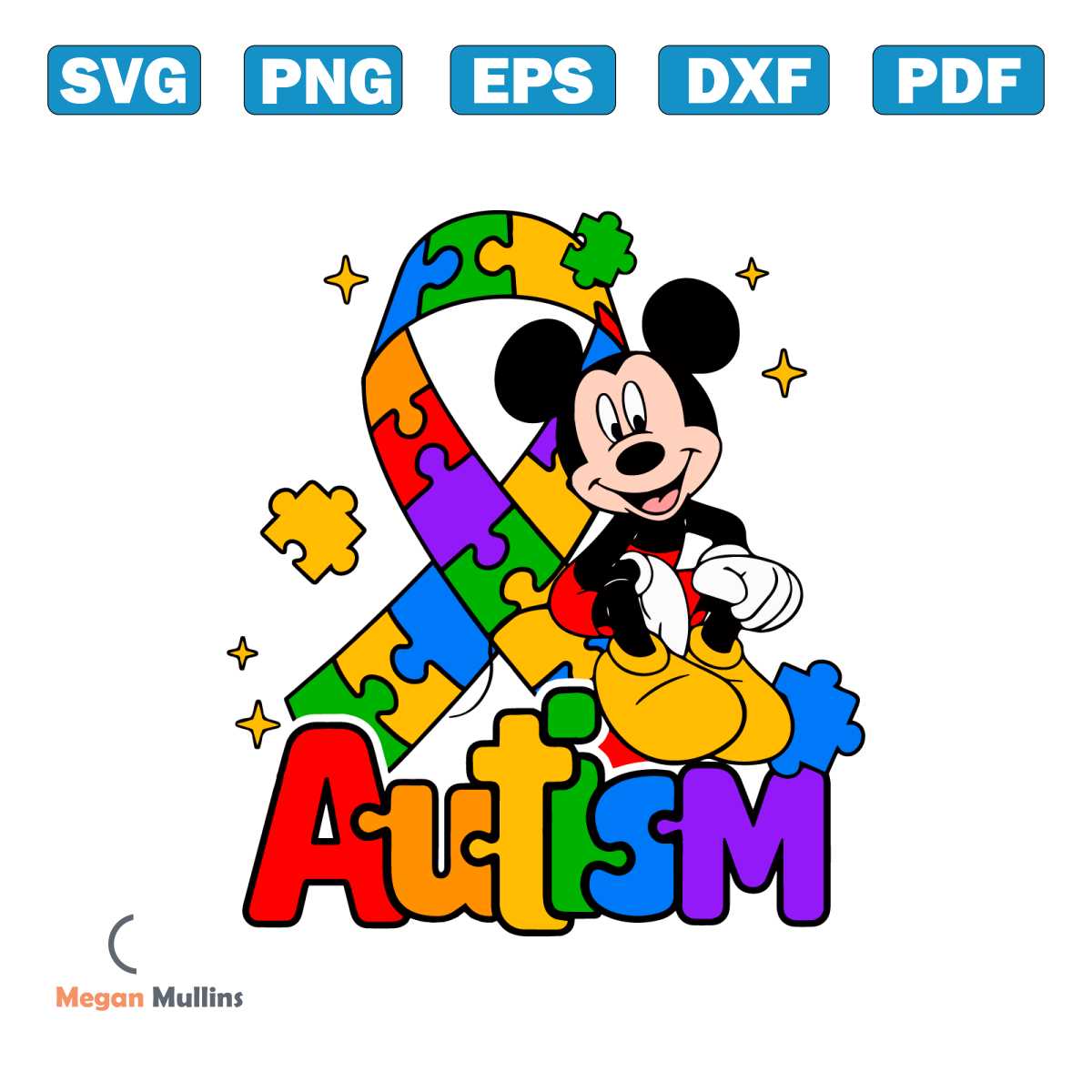 Mickey Autism Awareness Ribbon Puzzle Piece SVG | Inspire Uplift