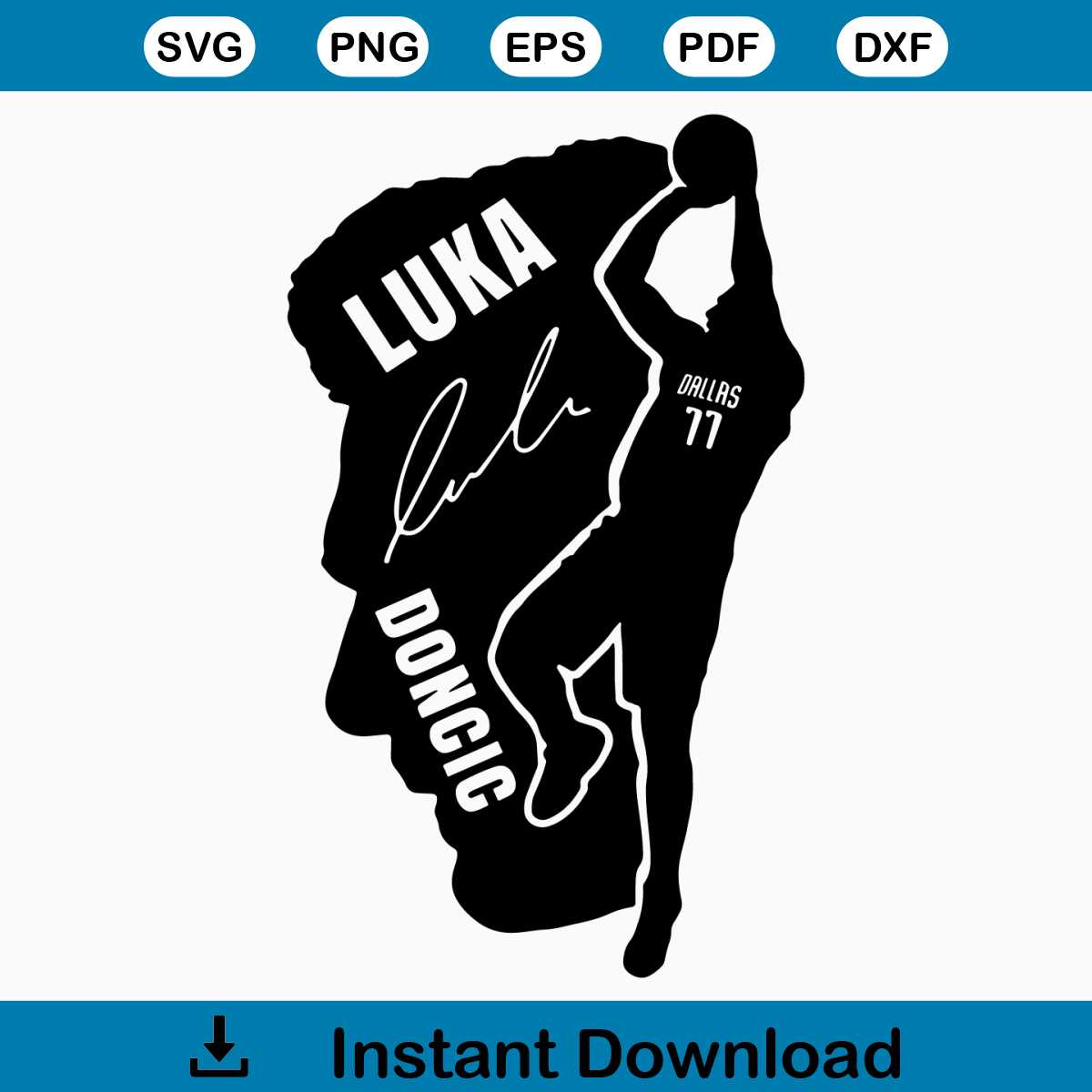 Luka Doncic Jump Shot with Name and Signature on Silhouette | Inspire ...