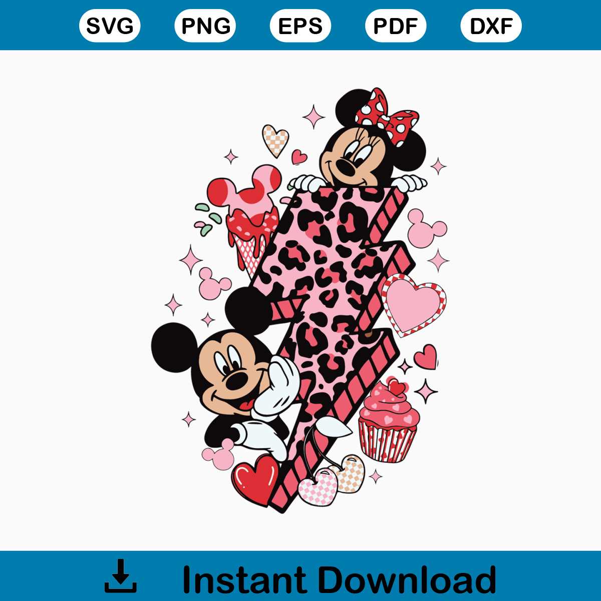 Retro Lightning Bolt Valentine Mickey Minnie SVG | Inspire Uplift
