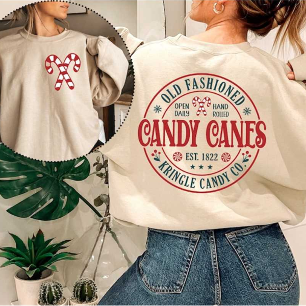 Front And Back Candy Canes Sweatshirt - Old Fashioned Candy | Inspire ...