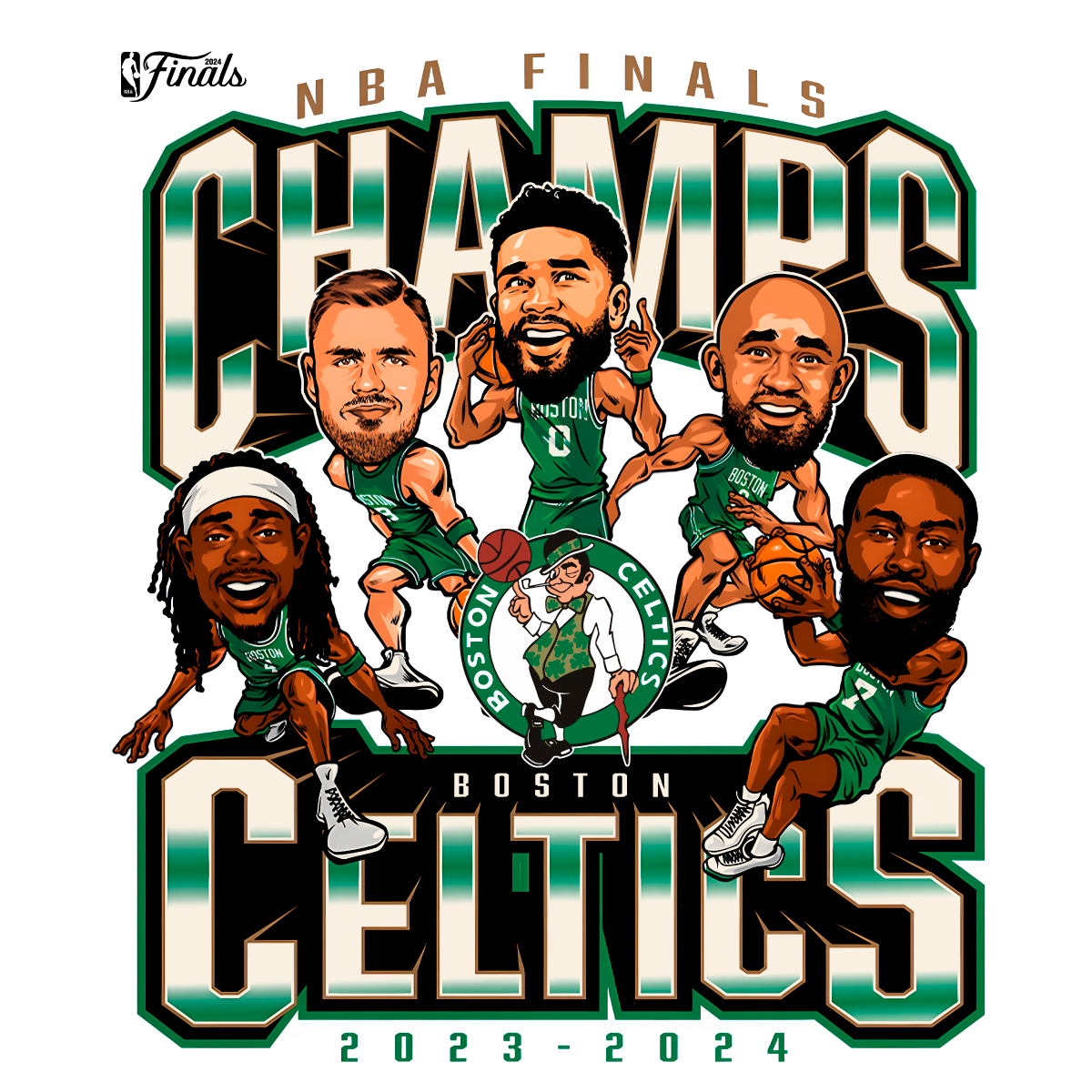 Boston Celtics 2024 NBA Finals Champs Caricature PNG | Inspire Uplift