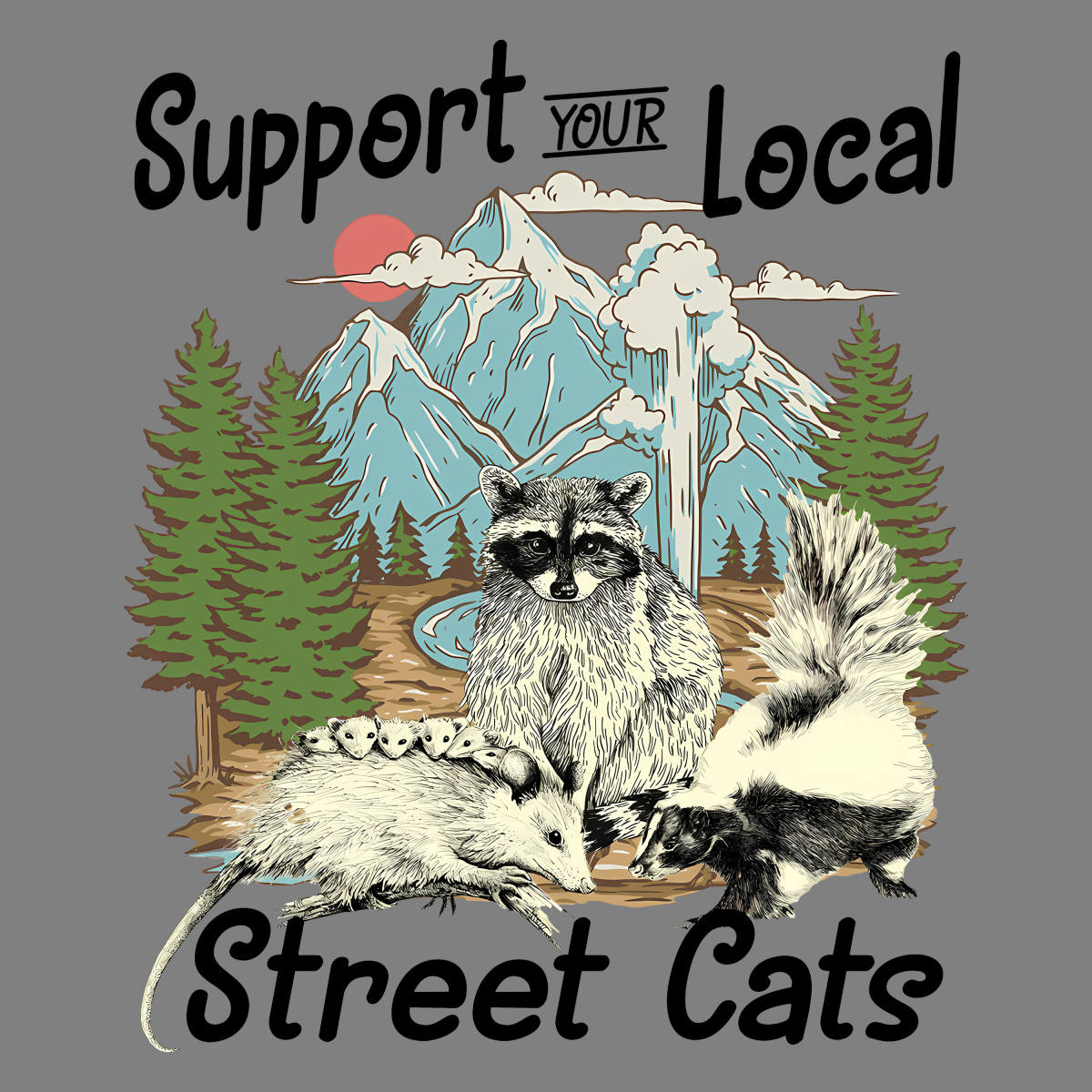 Support Your Local Street Cat Racoon Meme PNG | Inspire Uplift