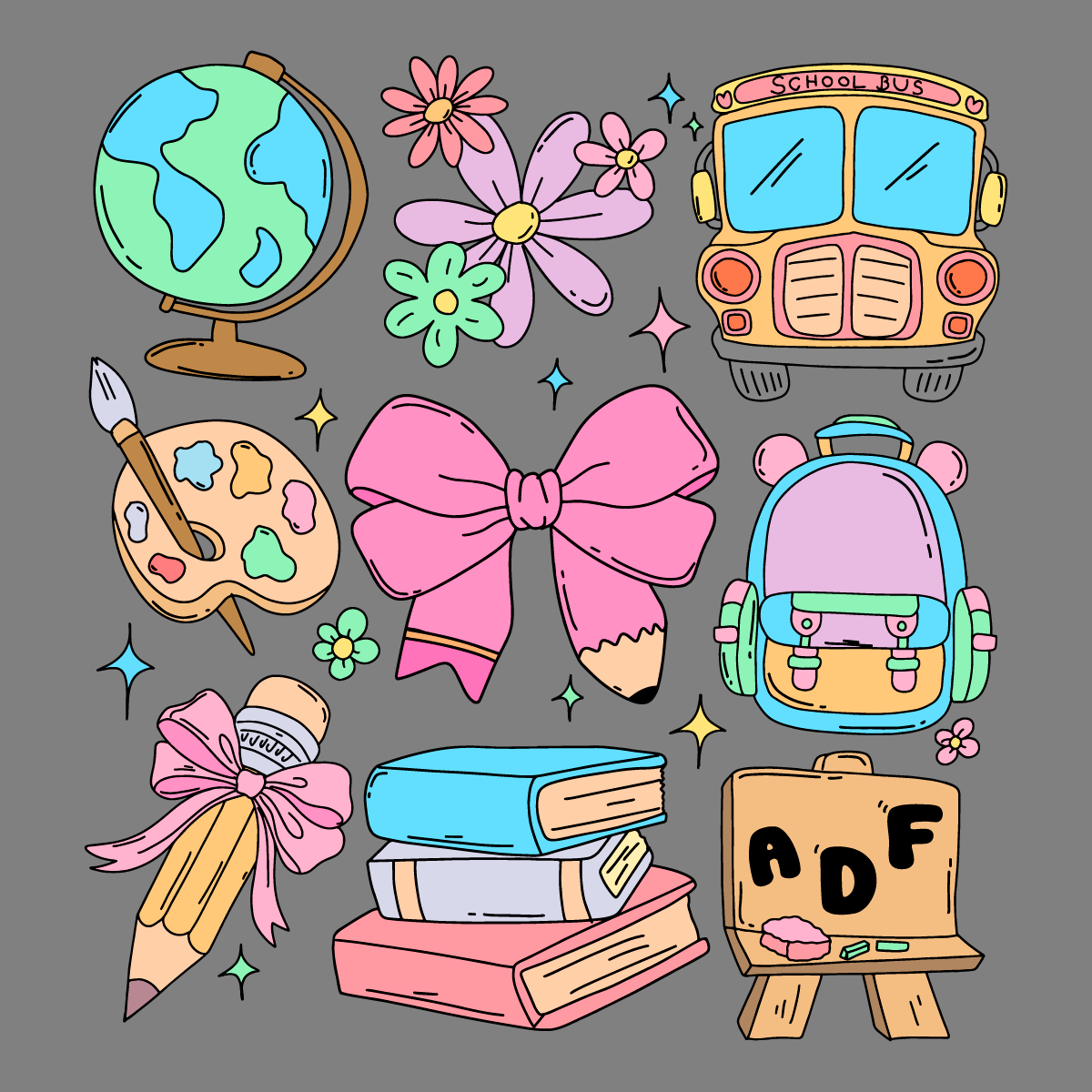 Groovy Back To School Doodles SVG Digital Download Files | Inspire Uplift