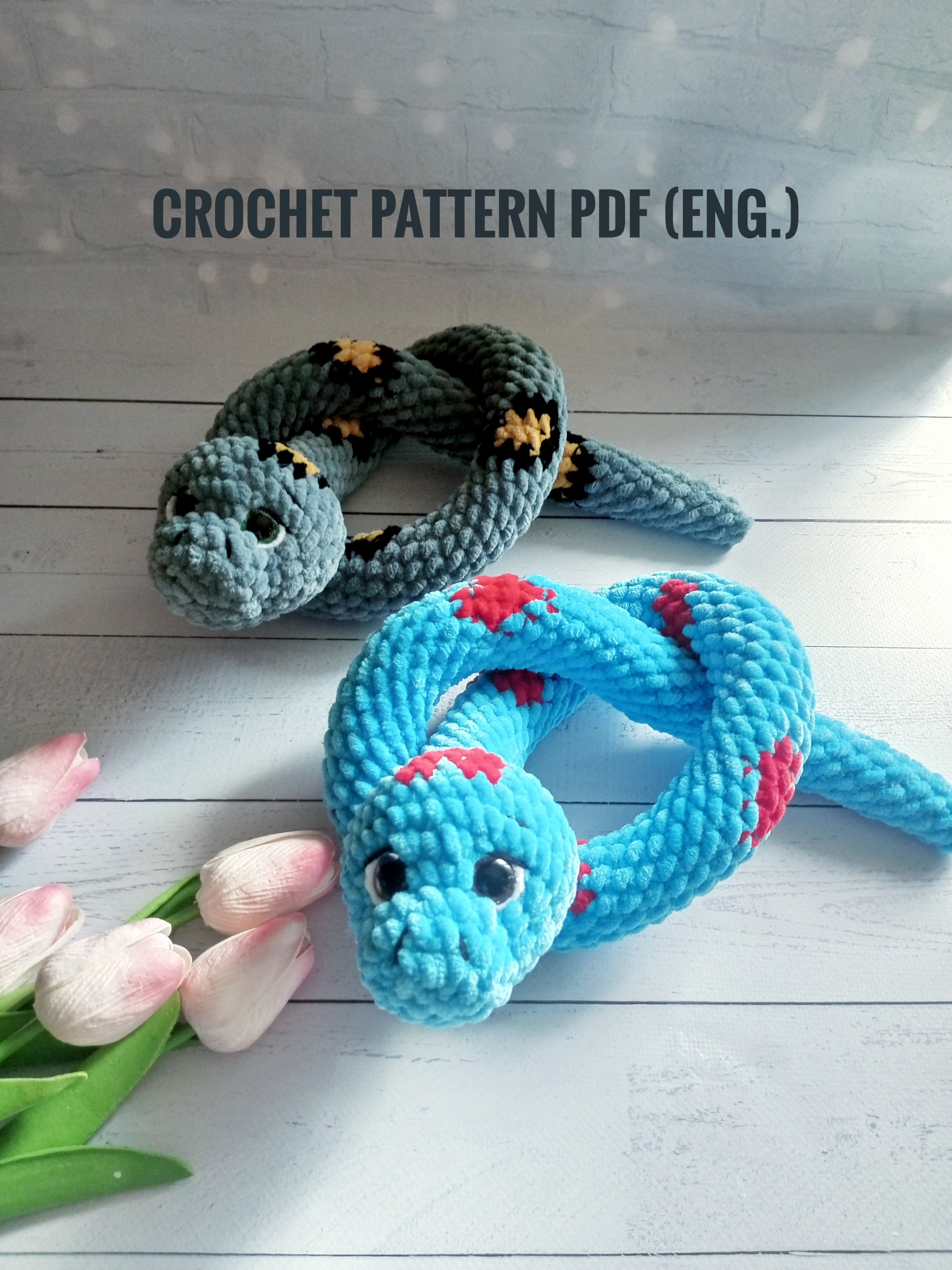 Snake plush crochet pattern No sew do it yourself Amigurumi | Inspire ...